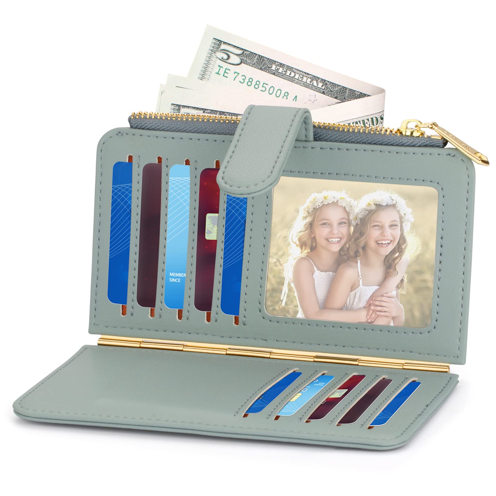PERFECB FORYOU Slim Womens Credit Card Holder-RFID Blocking- Bifold Multi Card Small Wallet for Women Minimalist Card Holder Wallet (Blue)