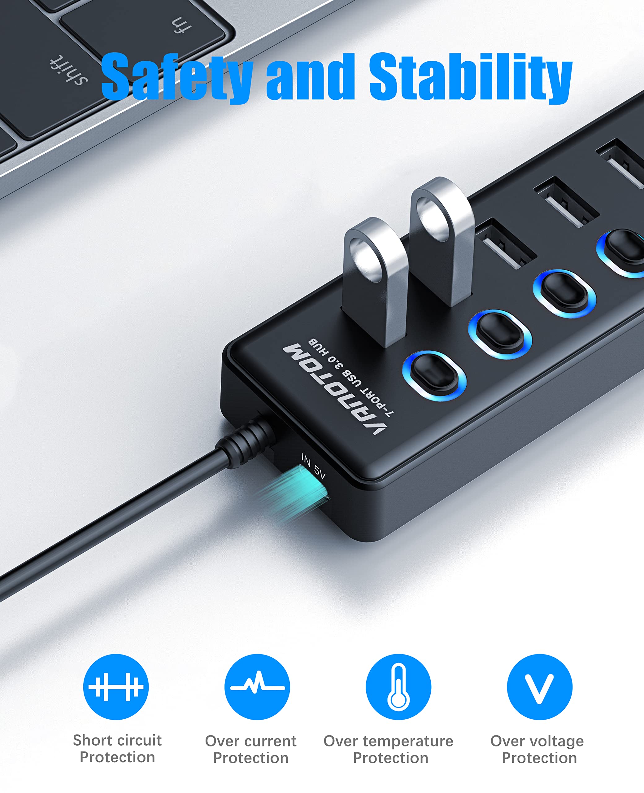 USB Hub,VANOTOM 4 Port USB 3.0 Hub Splitter,USB Port Extender for Laptop,Desktop,Surface Pro
