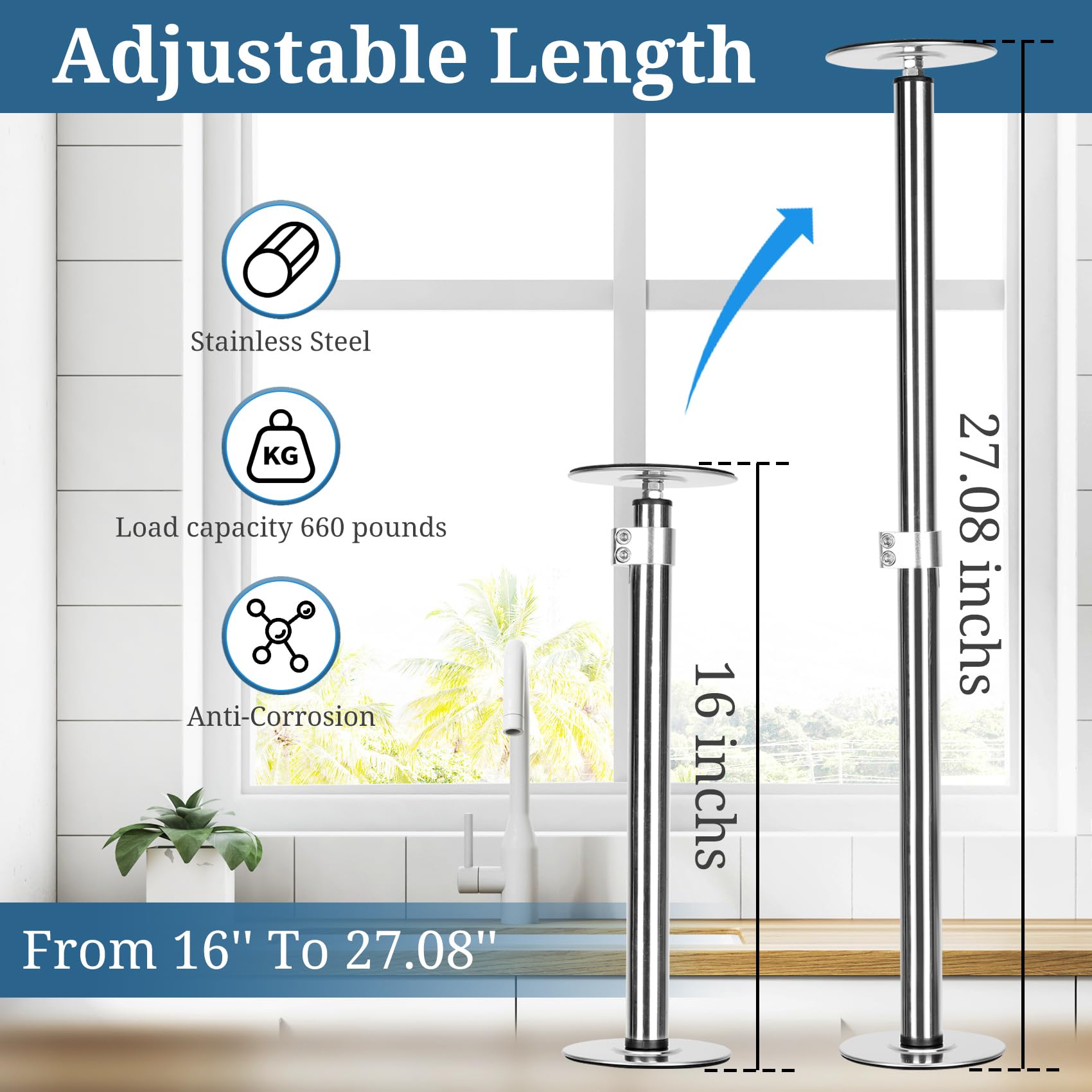 Undermount Sink Bracket for Kitchen,Adjustable Stainless Steel Undermount Sink Support,Sink Support Undermount Kit,Sink Repair Kit for Kitchen and Bathroom,Sink Support Legs(16 "To 27.08")