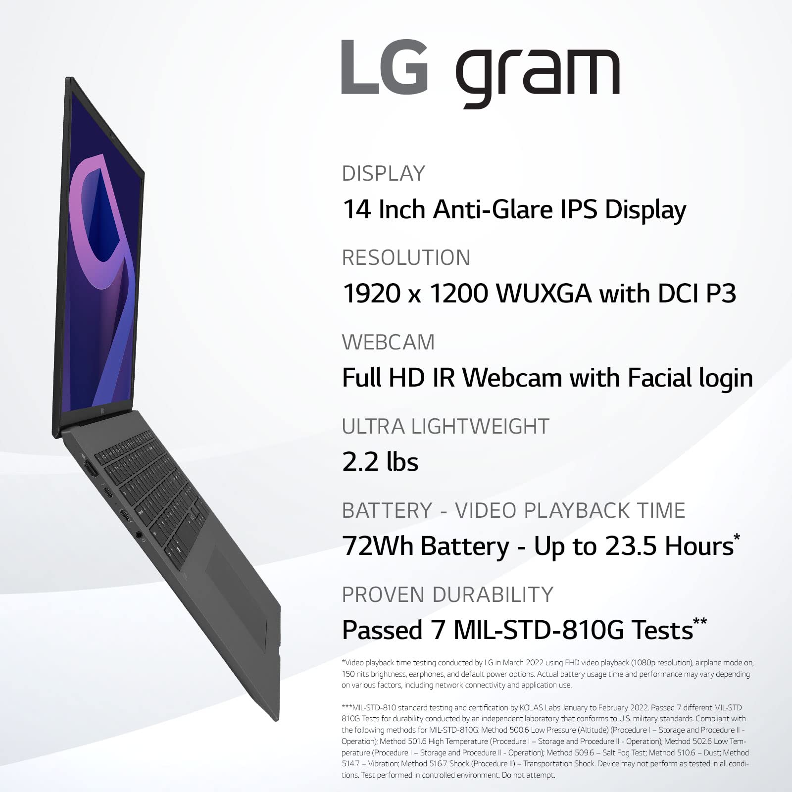 LG gram (2022) 14Z90Q Ultra Lightweight Laptop, 14" (1920 x 1200) IPS Display, Intel Evo 12th Gen i7 1260P Processor, 16GB LPDDR5, 512GB NVMe SSD, FHD Webcam, Thunderbolt 4, Windows 11, Gray (Renewed)
