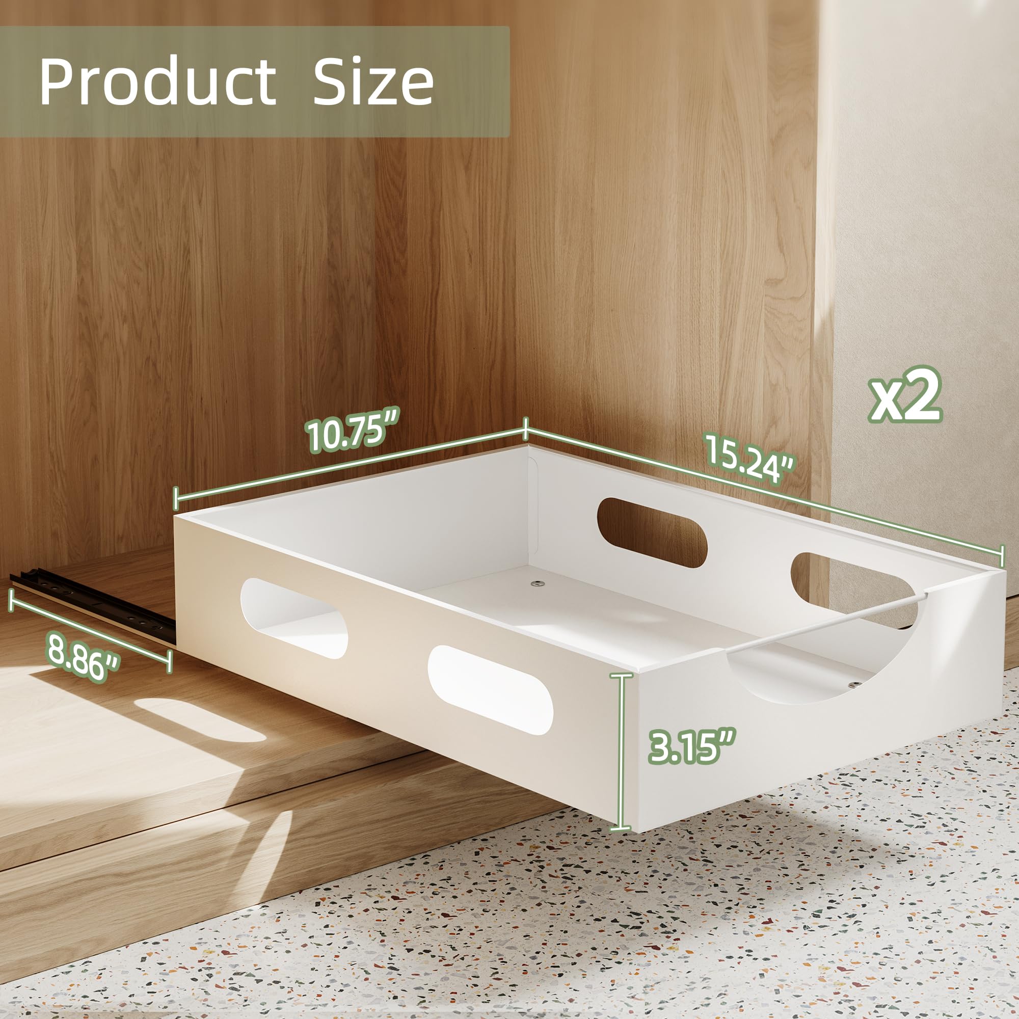 NETEL 2 Packs Pull Out Cabinet Organizer Fixed With Adhesive Nano Film,Heavy Duty Slide Out Pantry Drawers for Kitchen Cabinets, Living Room, Bathroom,15.15" (L) x 10.82"(W) x 3.54"(H), White