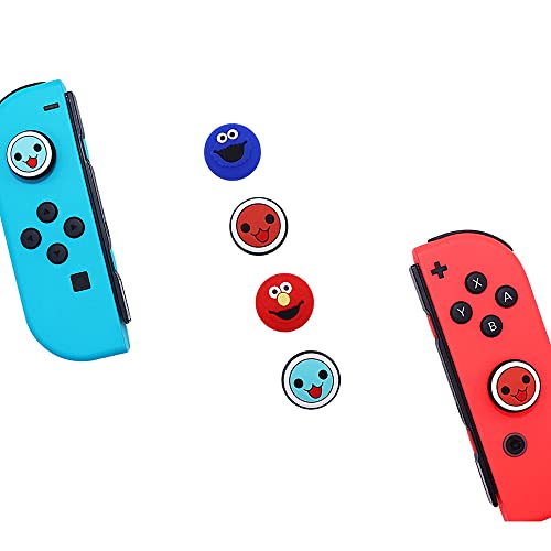 PERFECTSIGHT Cute Switch Thumb Grip Caps for Nintendo Switch OLED/Switch Lite, Kawaii Joystick Button Stick Cover Cartoon 3D Analog Ergonomic Cap for NS Controller Joycons (Red+Blue Smiling Face)