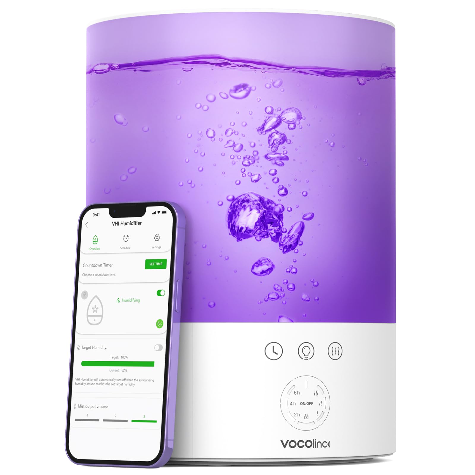 VOCOlinc 2.5L Cool Mist Humidifiers for Bedroom, Smart Humidifier with Auto-target, 16 Million Color, Humidifier for Plants Baby, Work with Apple HomeKit Home, Alexa, Google