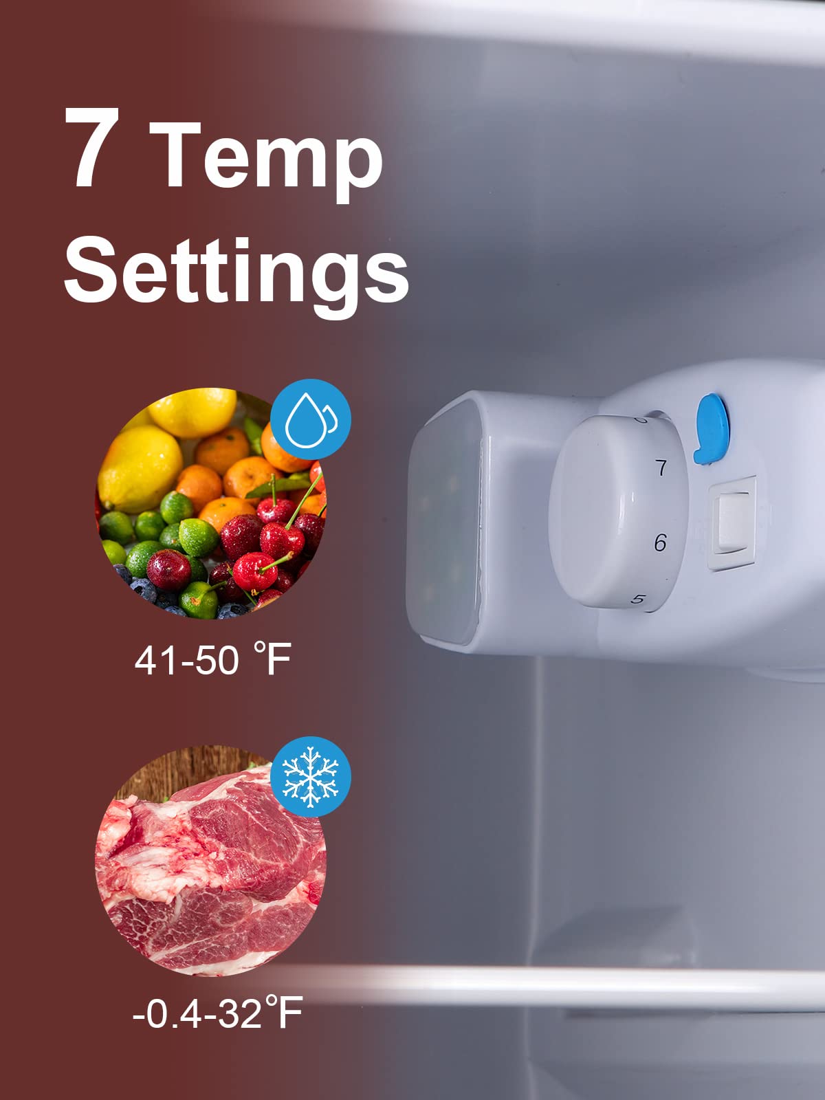 KRIB BLING 3.5 Cu.Ft Refrigerator 2 Door 7 Level Adjustable Thermostat Control Top-Freezer Refrigerator Lock Fresh Energy Saving Wood