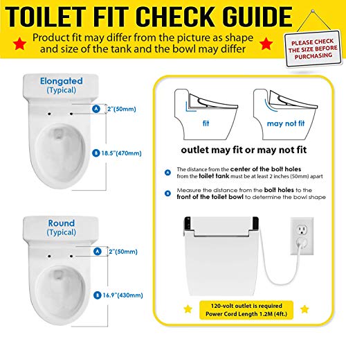 VOVO VB-6100SR Electric Smart Bidet Toilet Seat with Dryer, Heated Toilet Seat, Warm Water, LED Nightlight, Self Cleaning Nozzle - White, Round