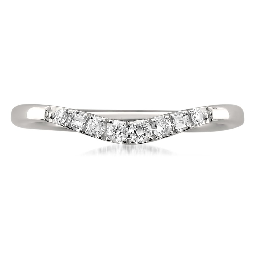 La4ve Diamonds 1/7 Carat Diamond, Pave-Set 14kt White Gold Baguette & Round Diamond Curved Wedding Band Ring (H-I, SI2-I1)