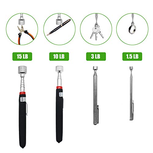 Telescopic Magnet, Magnetic Pick Up Tool 4 Pack, Magnetic Retrieval Tool, Magnet Stick (1.5LB 3LB 10LB 15LB) by QPEY