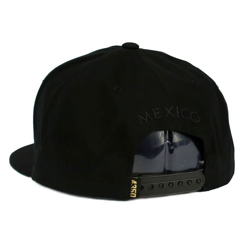 Mexican Mexico Hat Federal Metallic Gold Logo Snapback Flat Bill Baseball Cap (Black)