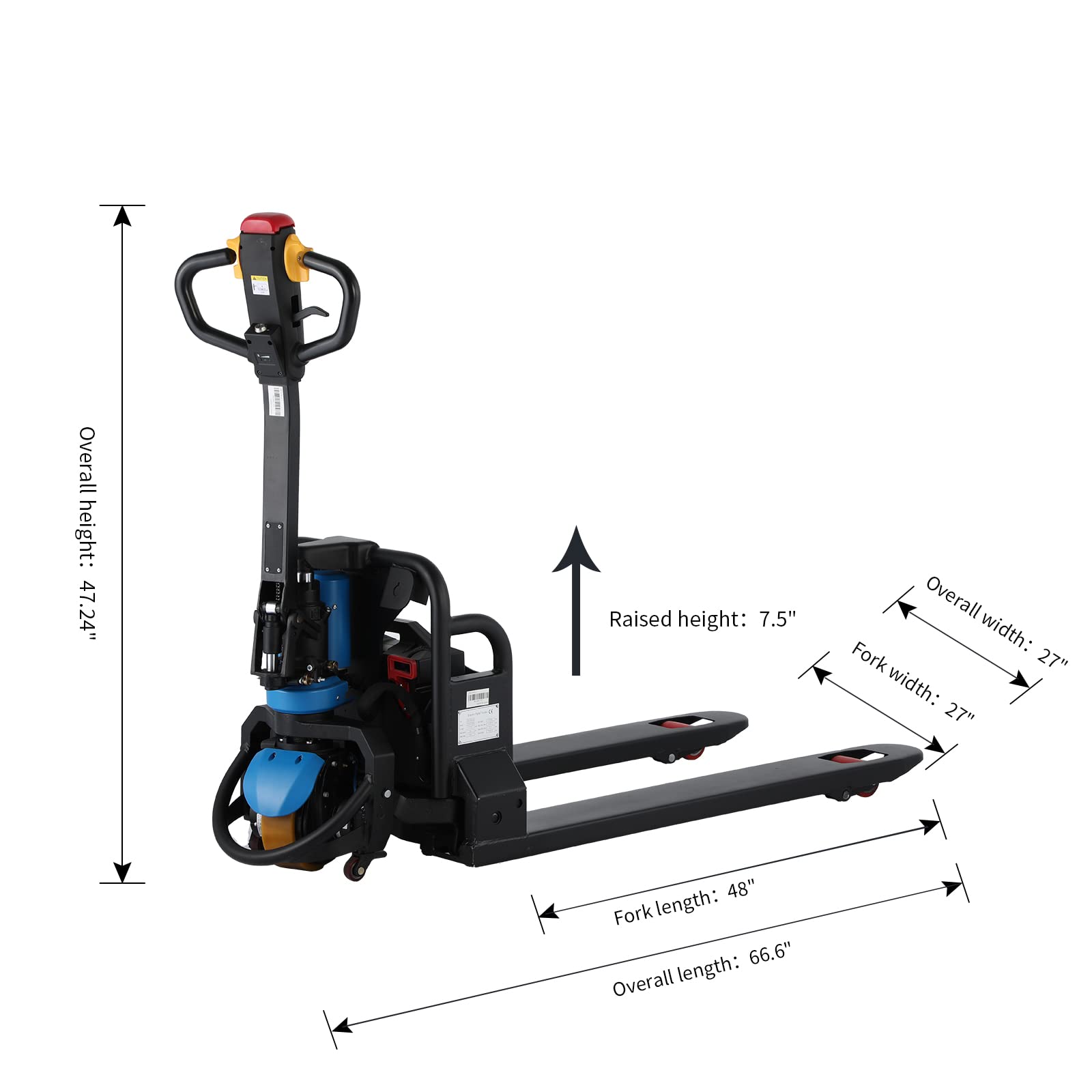 Xilin Electric Powered Pallet Jack 3300lbs Capacity Lithium Battery Walkie Pallet Truck 48"x27" Fork Size Blue Style 2 Pcs