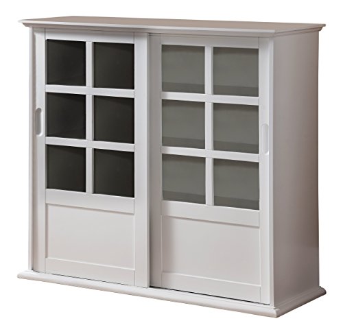 Kings Brand Furniture Holmes White Wood Curio Cabinet with Glass Sliding Doors