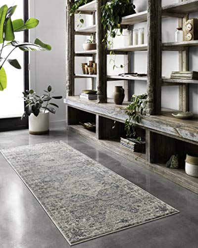 Loloi II Teagan Collection TEA-04 Sky / Natural 7'-11" x 10'-6", .25" Thick, Area Rug, Soft, Durable, Neutral, Woven, Low Pile, Non-Shedding, Easy Clean, Living Room Rug