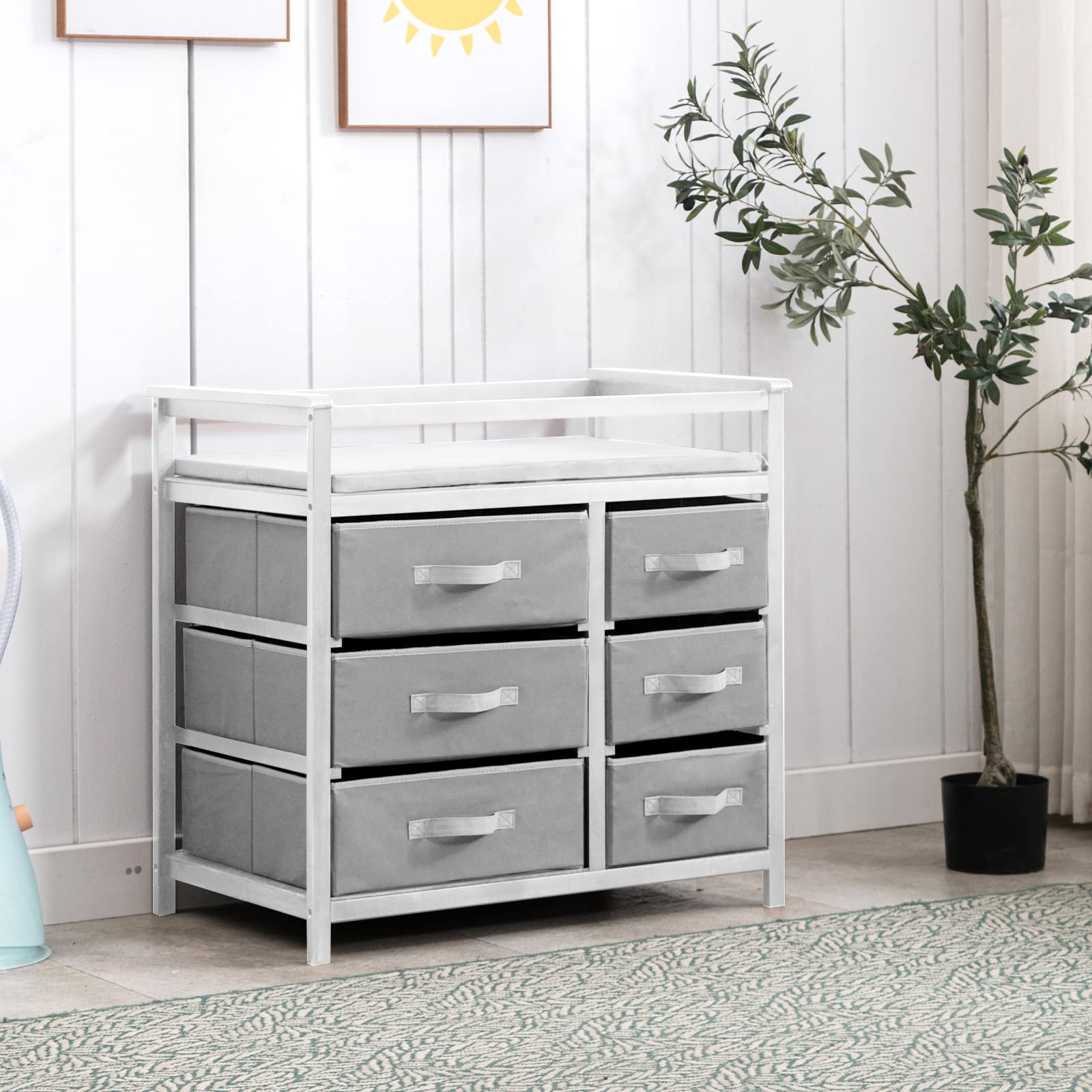 MOOITZ Baby Changing Table Dresser with 6 Storage Baskets, Can be Used as a Baby Changing Tables with Changing Table Top, a Baby Changing Station, a Diaper Changing Station (White)