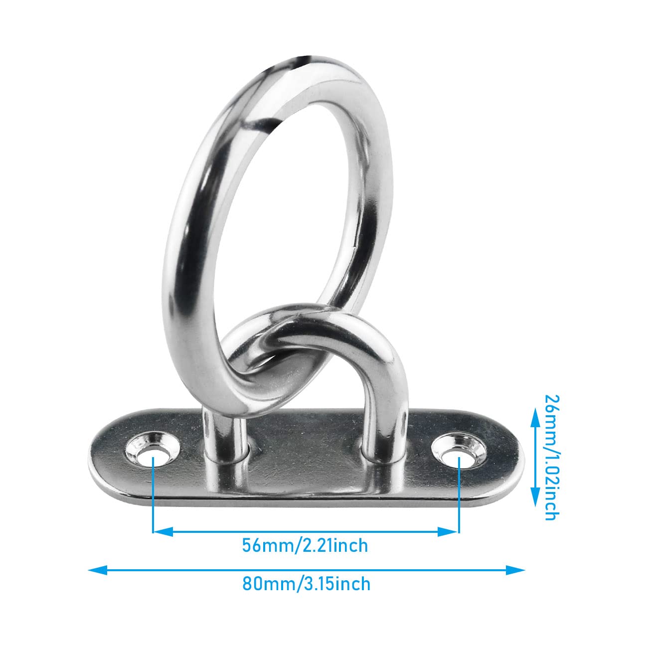 WHYHKJ M8 Stainless Steel Eye Pad Plate Ceiling Hook Wall Mount Hook Heavy Duty for Hanging Suspension Training Straps, Marine Deck Hardware, Yoga Swings Hammocks, Boat Rigging