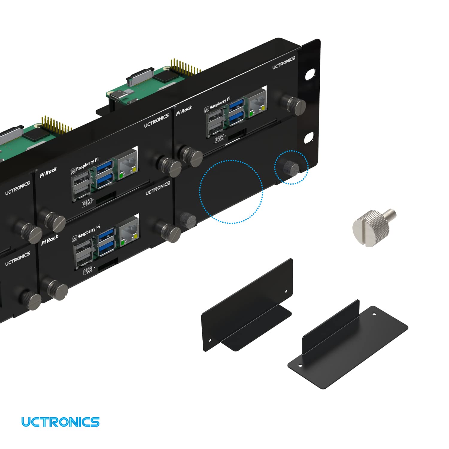 UCTRONICS 19" 2U Raspberry Pi Rackmount, Metal Double-Tier Rack Mount Kit Supporting 8 Raspberry Pi 4B,3B/3B+ Boards and More Add-On Hats, Front-Removable with Captive Loose-Off Screws