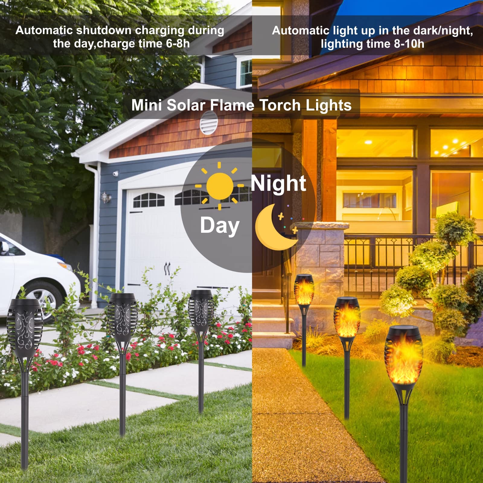 RIDALUX Solar Outdoor Lights Decorative with Flickering Flame: 12Pack Mini Solar Landscape Lights Waterproof - LED Torch Lights for Yard Patio Pathway (Yellow)