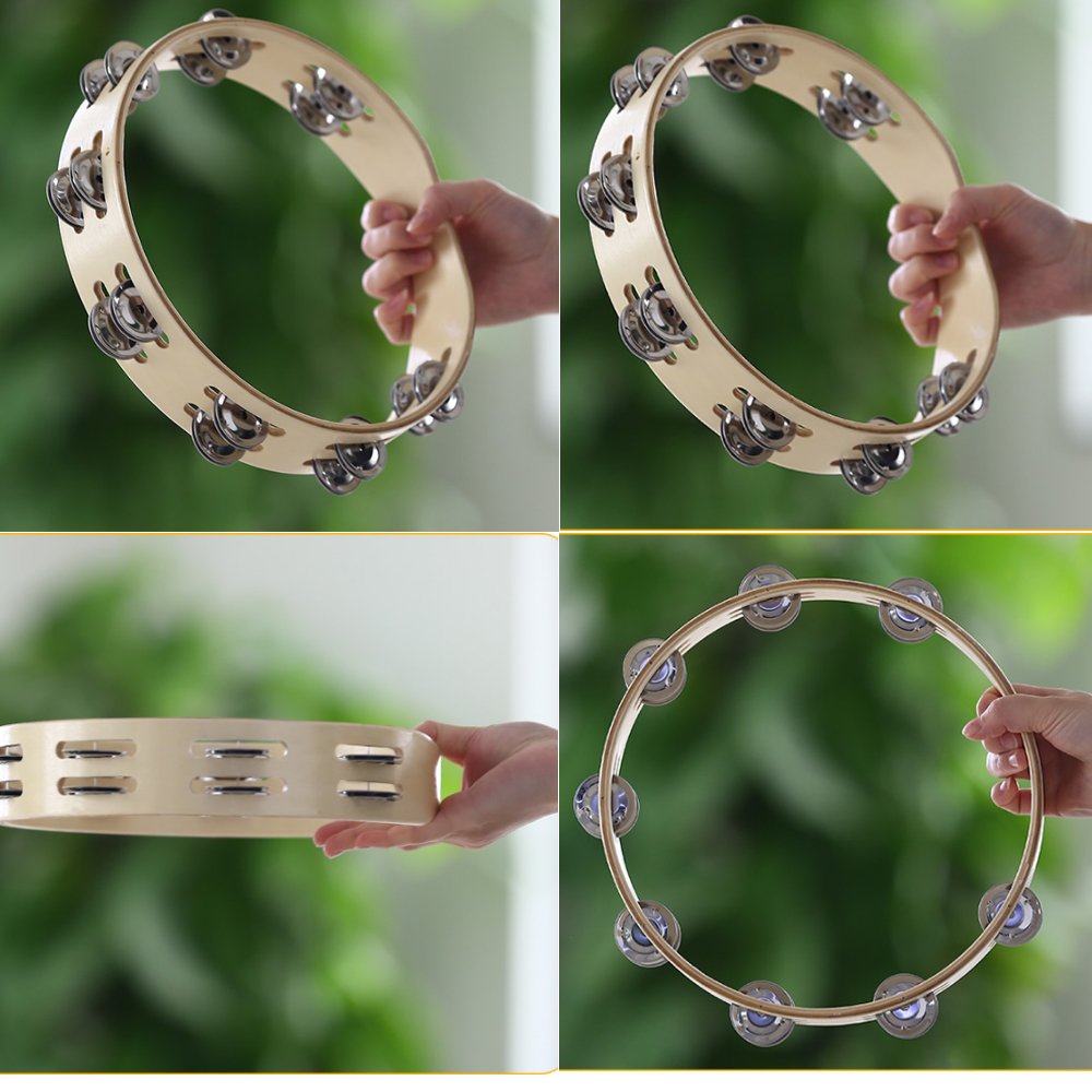 Lightweiht Thicken Wood Handheld Tambourine - Double Row 8 Pairs Jingles, Hand Tambourine Hand Tambourine (25cm(9.8 in))