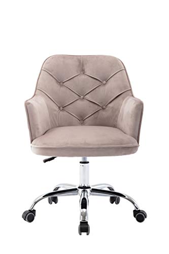 Office Chair, Height Adjustable Retro Swivel Rolling Wheels Leisure Computer Chair with Metal Base, Vanity Chair, Accent Chair for Home Office (Beige)