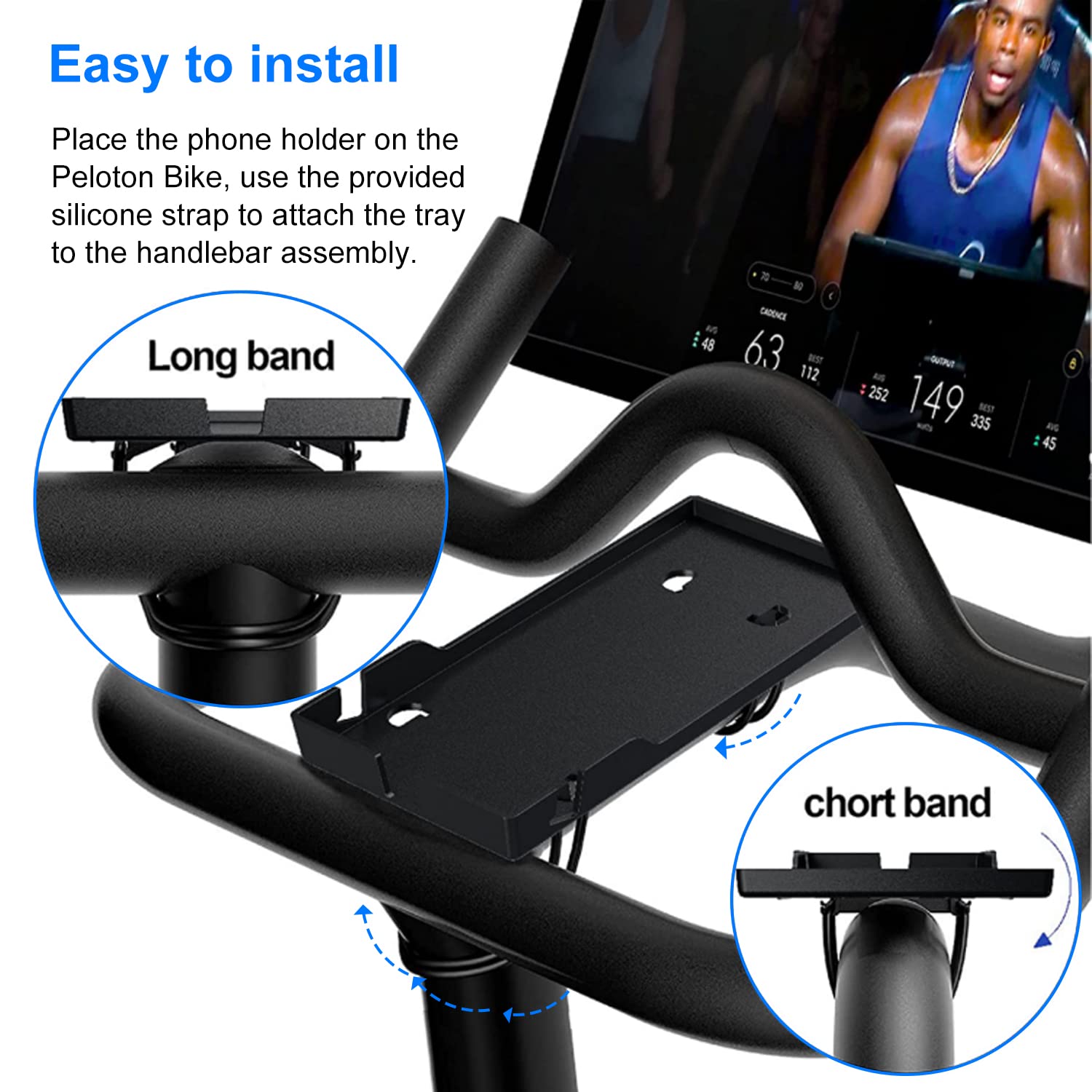 PunNeya Black Bar Mount Phone Holder for Exercise Bike, Charging Slot for iPhone iPad Phone Tablet Headphones Remotes Watch