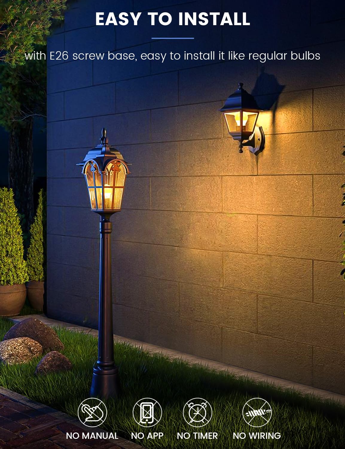 MikeWin Dusk to Dawn Light Bulbs Outdoor, 3000K Warm White, 12W(100W Equivalent) Auto ON/Off Light Sensor LED Lighting Bulb for Wall Lantern, Porch, Boundary, Garage, Patio, Front Door, 4 Pack