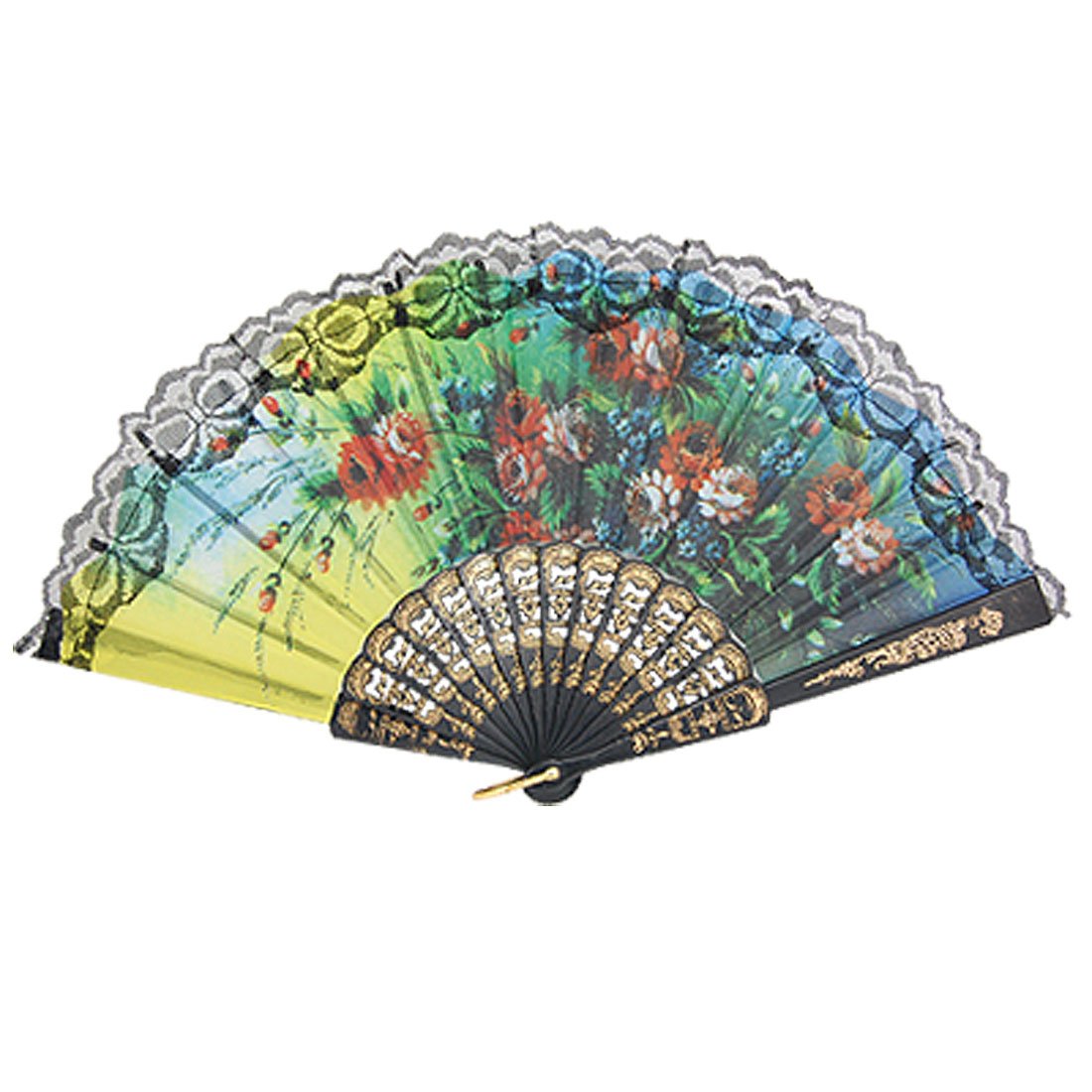 Qtqgoitem Wedding Floral Printed Lace Trim Foldable Hand Fan Colorful (model: 1c2 57b f9b 81d 2b1)
