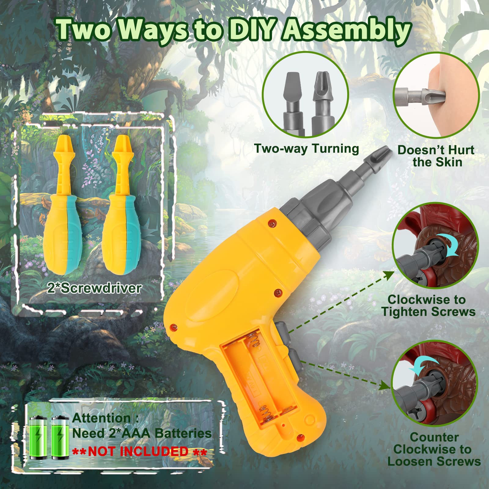 PUPAX Take-Apart Dinosaur Toys with Electric Drill, STEM Learning for Kids 3-7, Educational Building Set for Birthday & Holidays