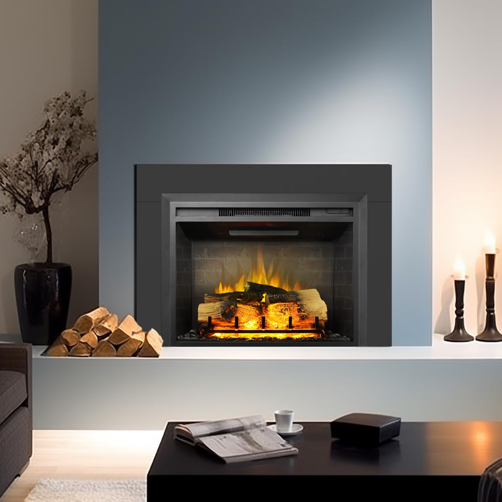 LegendFlame Carl 30 Inches with Trim Kit, Electric Fireplace Insert, Fireplace Heater 750/1500W, Fire Crackling Sound, Adjustable Flame Speed, Remote Control, Blackā¦