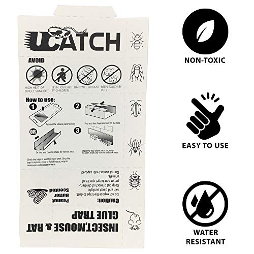 UCatch 6 Pack of Ultra-Sticky Insect, Mouse, Rat, Glue Board Pest Trap - Foldable Pest Jail, Nontoxic, Peanut Butter Scented - Foolproof and Handy with Super-Stick Formula