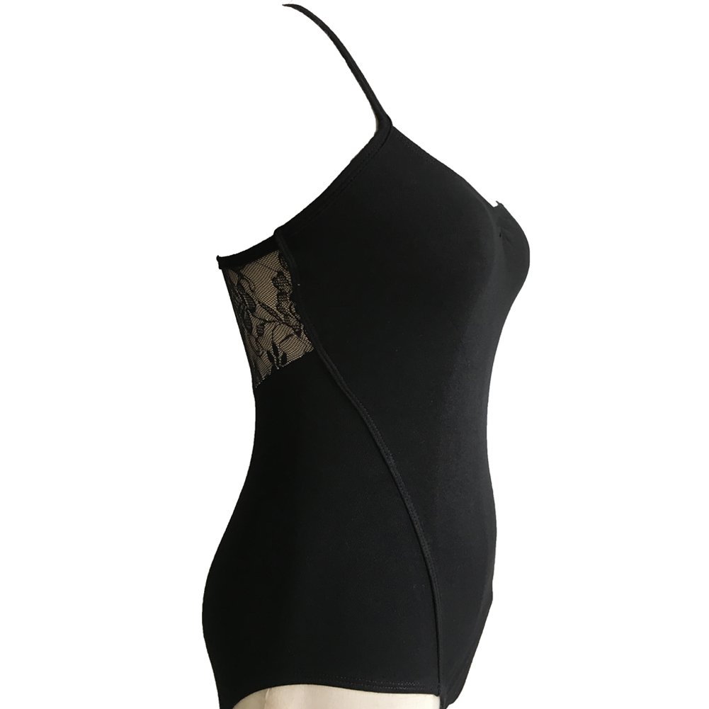 Limiles Women Lace Back Camisole Leotard Ballet Dance, Black, XL
