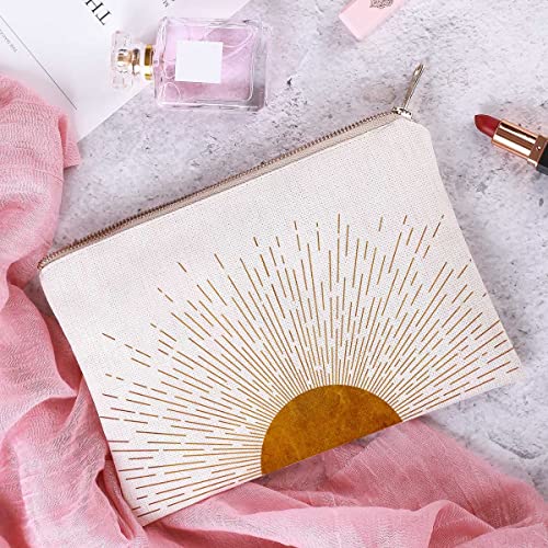 Sunshine Ray Makeup Bag Natural Linen Zipper Pouch Makeup Bag Tech Accessory Bag Mid Centry Boho Decor Travel Accessory Pouch