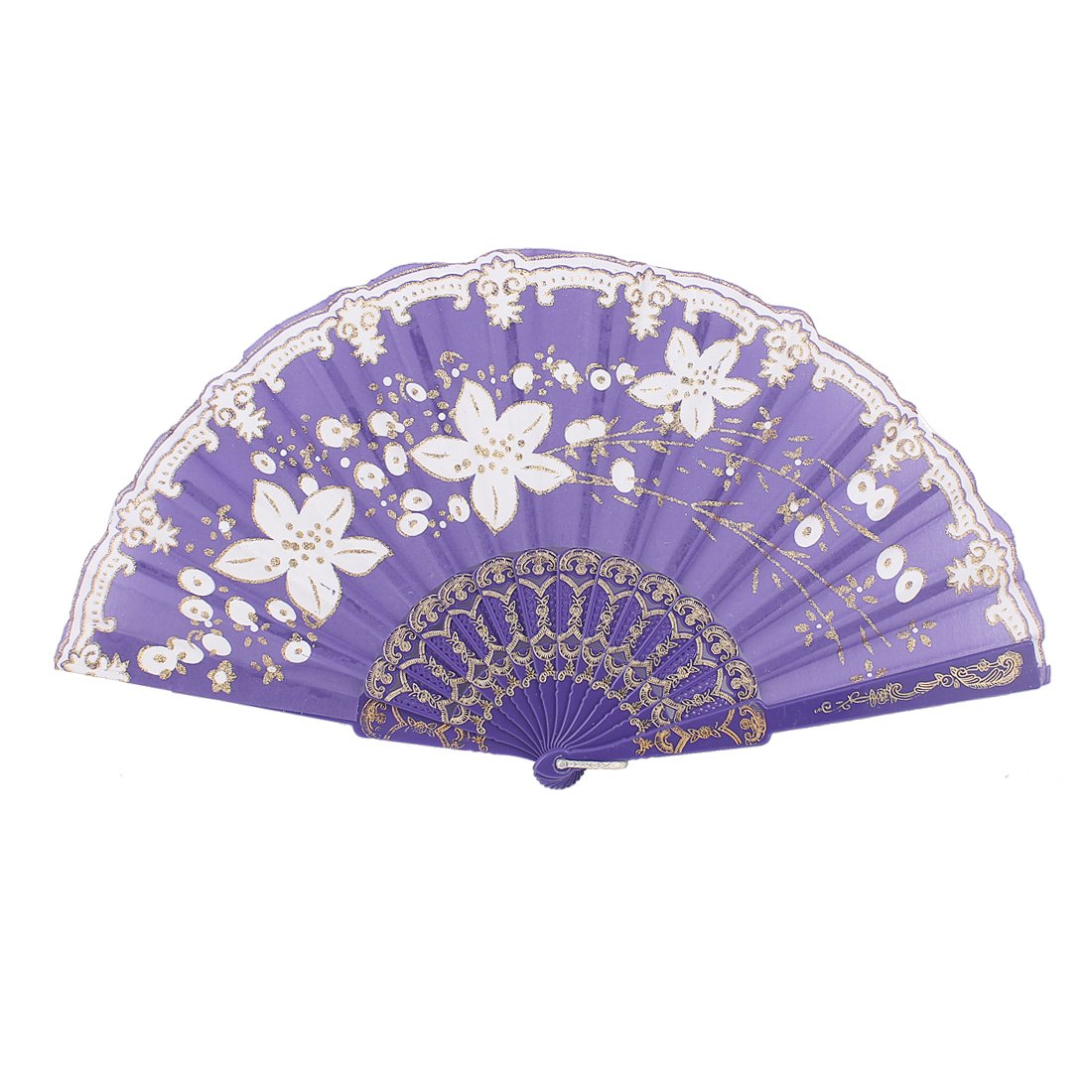 Qtqgoitem Women Chinese Style Plastic Rib Flower Pattern Folding Hand Fan Purple (model: 8d0 81d 9d9 bba 02e)