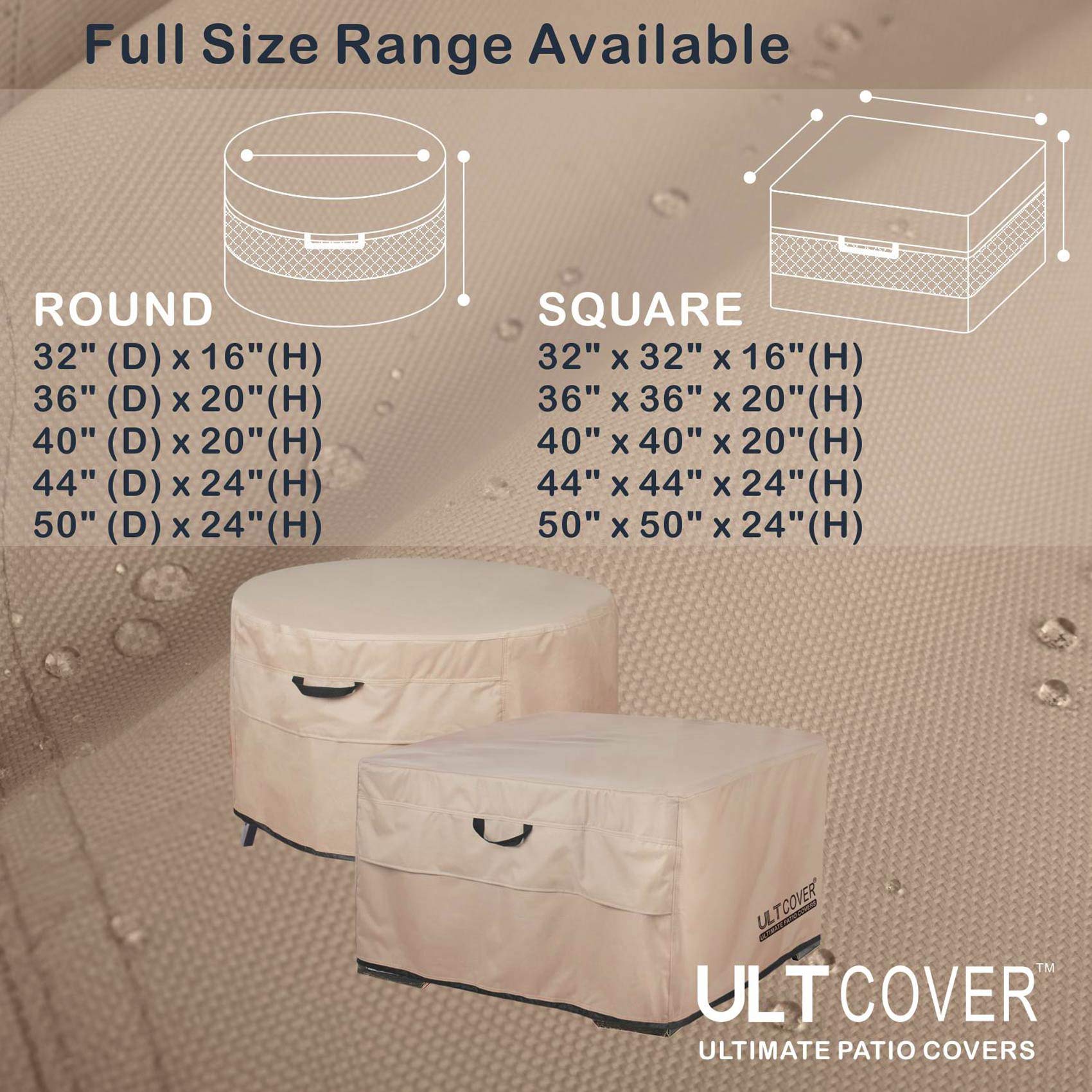 ULTCOVER Patio Fire Pit Table Cover Round 50 inch Outdoor Waterproof Fire Bowl Cover