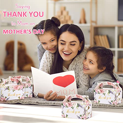 Xinnun 50 Pcs Thank You Treat Boxes Floral Design Gift Boxes Gable Boxes Party Favor Boxes for Tea Party, Wedding, Thanksgiving Day, Christmas