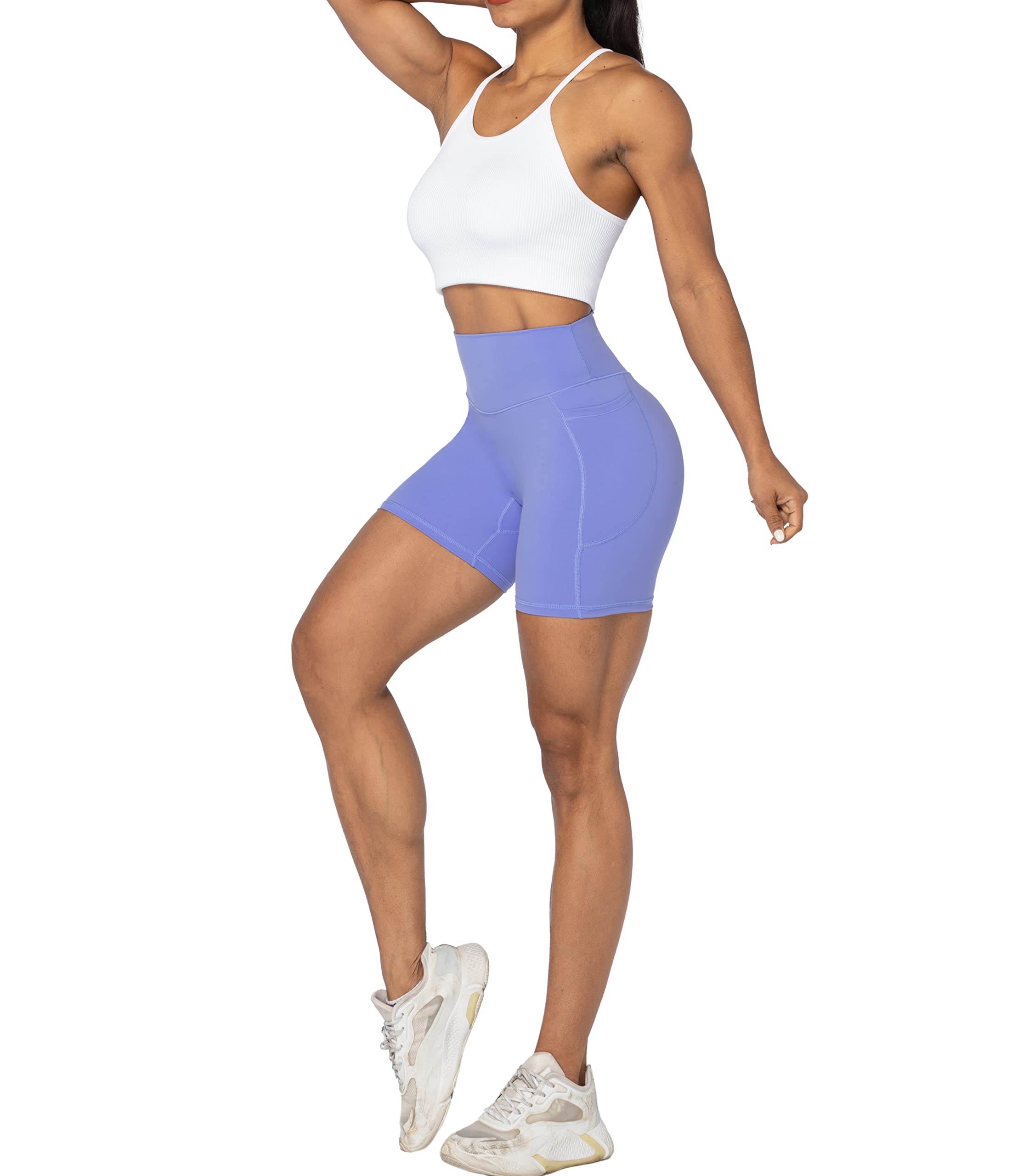 Sunzel Biker Shorts for Women with Pockets, High Waisted Yoga Athletic Gym Workout Compression Long Shorts