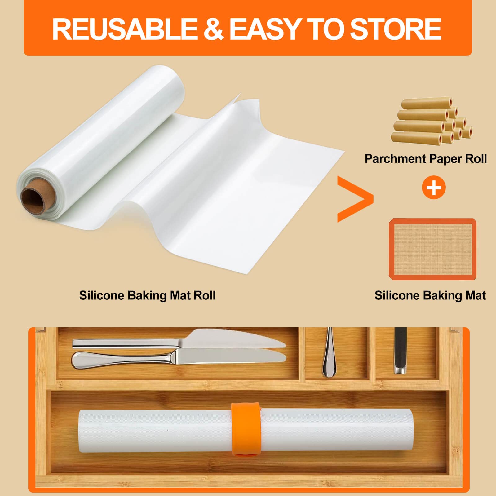 Silicone Baking Mat Roll -12IN x 10FT Non Stick Heat Resistant Food Grade Baking Mats, No Slip Reusable Freeze Dryer Mat,Pastry Mat,Countertop Protector Mat, Washable Oil-Proof Refrigerator Liners