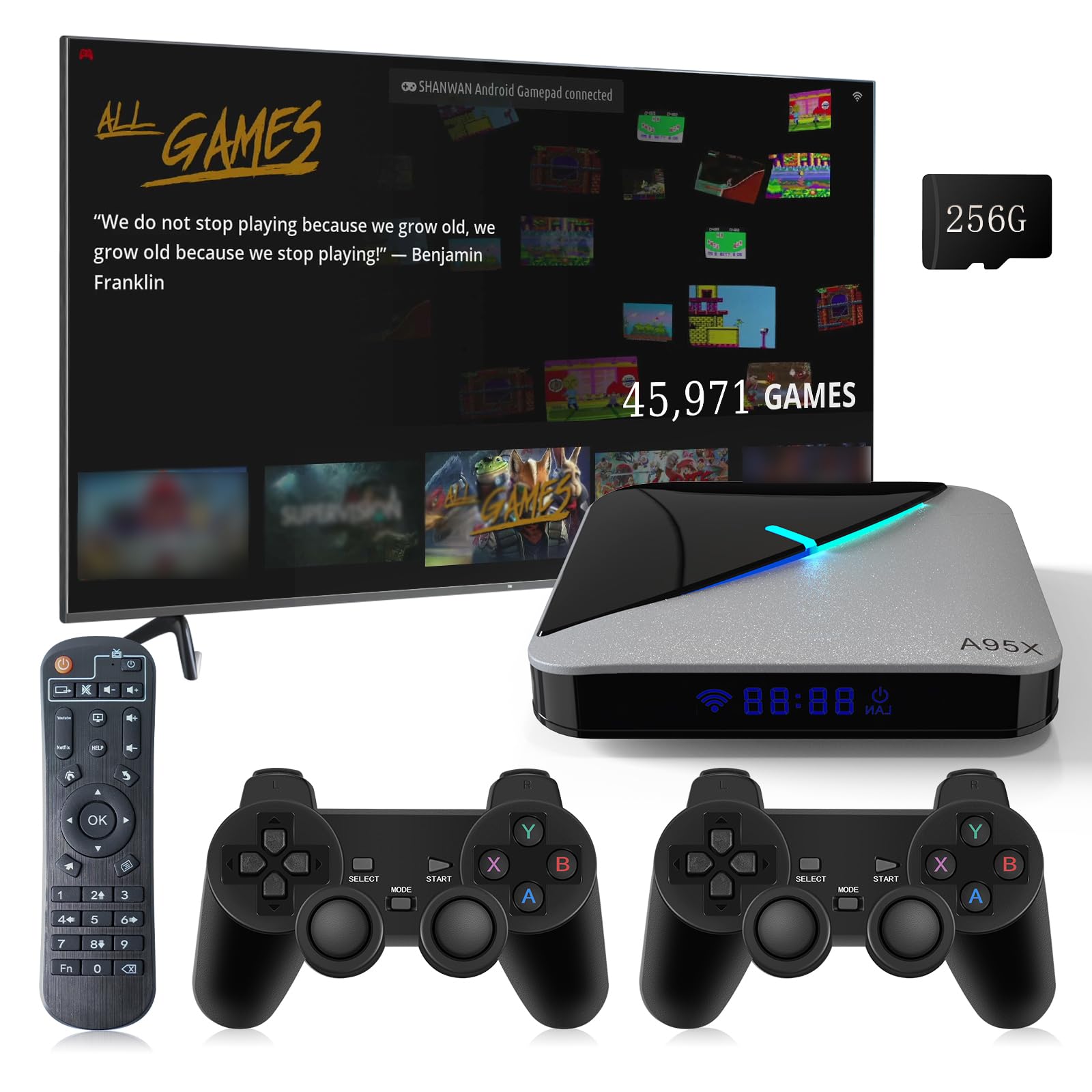 Retro Game Console X3 with built in 45,971 Classic Games, Emulator Console with EmuELEC 4.5 Game System, Plug and Play Video Games for TV, Video Game Console Preload 76 Emulators, S905X3 Chip