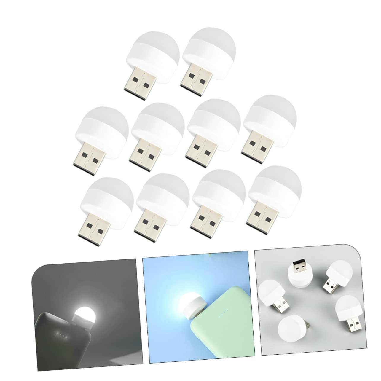 OFFSCH 10pcs Led Night Light Friday Night Lights Mini USB Night Lights Led Bulb Lights for Bedroom USB Night Lamp Toilet Night Light Wall White Portable Ambient Light Travel Pp Material