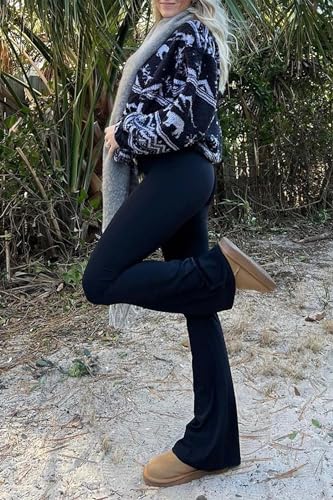 Sunzel Flare Leggings, Crossover Yoga Pants with Tummy Control, High Waisted and Wide Leg, No Front Seam Black Small 30" Inseam