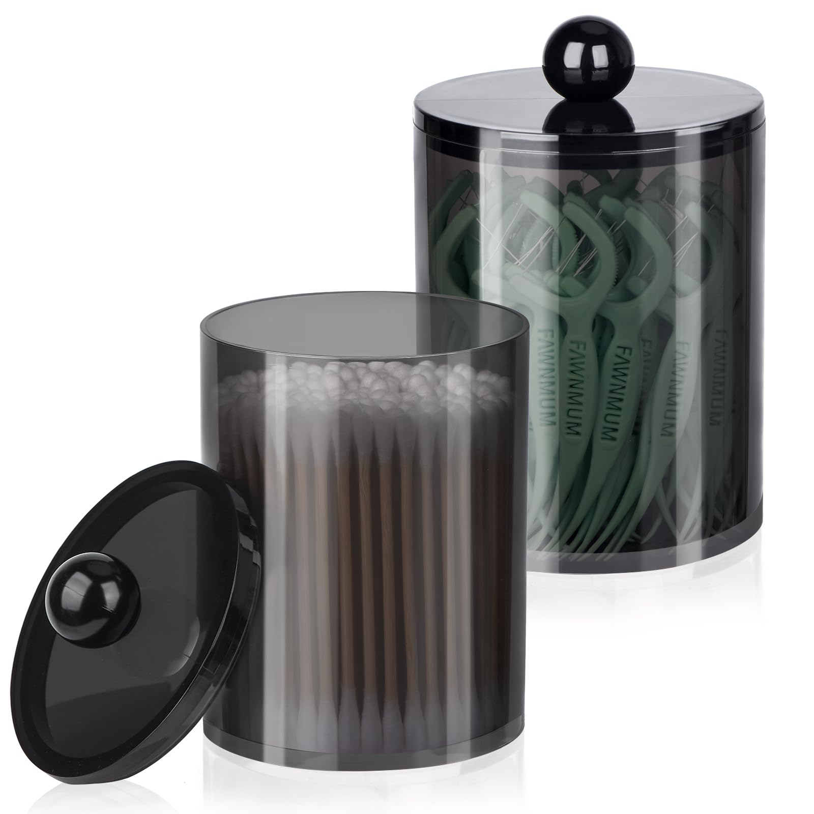 XIPENGKEJI 2 PACK Qtip Holder-10 oz, 12 oz, Qtip Holder Dispenser for Bathroom Canister Storage Organization, Vanity Makeup Organizer, for Cotton Ball, Cotton Swab, Cotton Rounds,Floss Picks.(Black)