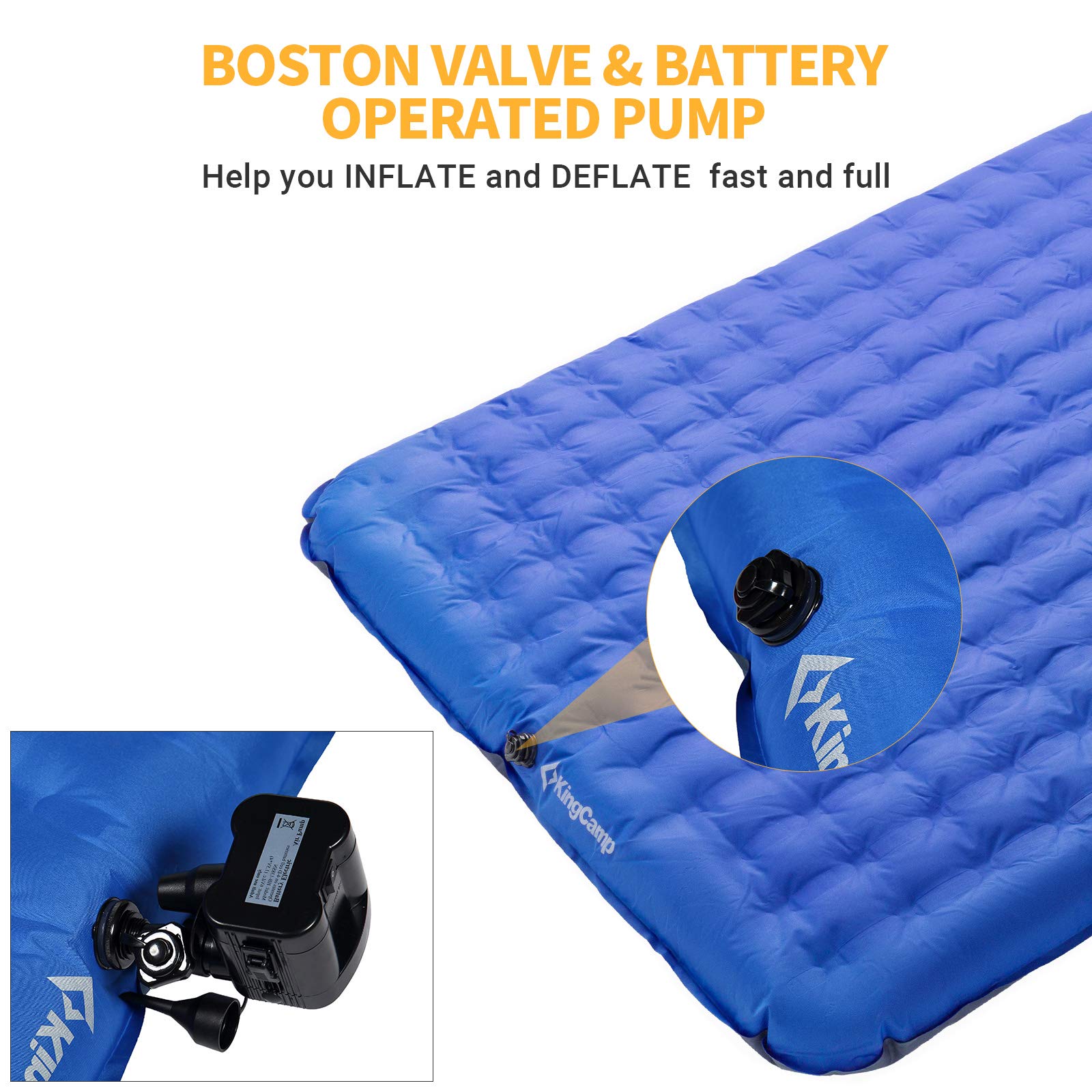 KingCamp Sleeping pad for Camping 6" Thick Camping Mattress 2 Person Inflatable Mattress Camping with Pump Up to 550LB for Heavy Weight for Tent Backpacking Queen Size Camping Pad Blue