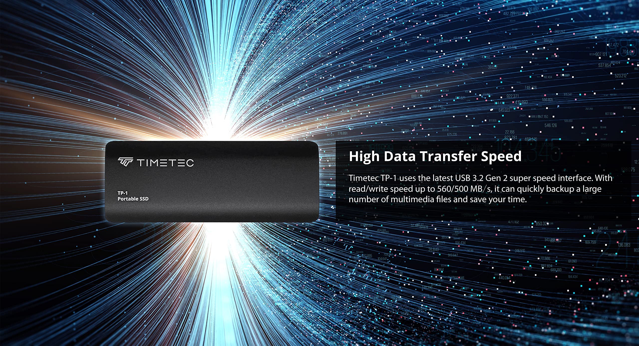 Timetec 2TB Portable External SSD USB3.2 Gen2 Type C Up to 550MB/s Ultra-Light Aluminum Mini External Solid State Drive with USB C to A Cable/USB A to C Adapter for Desktops/Laptop/Mac/Mobile - Black