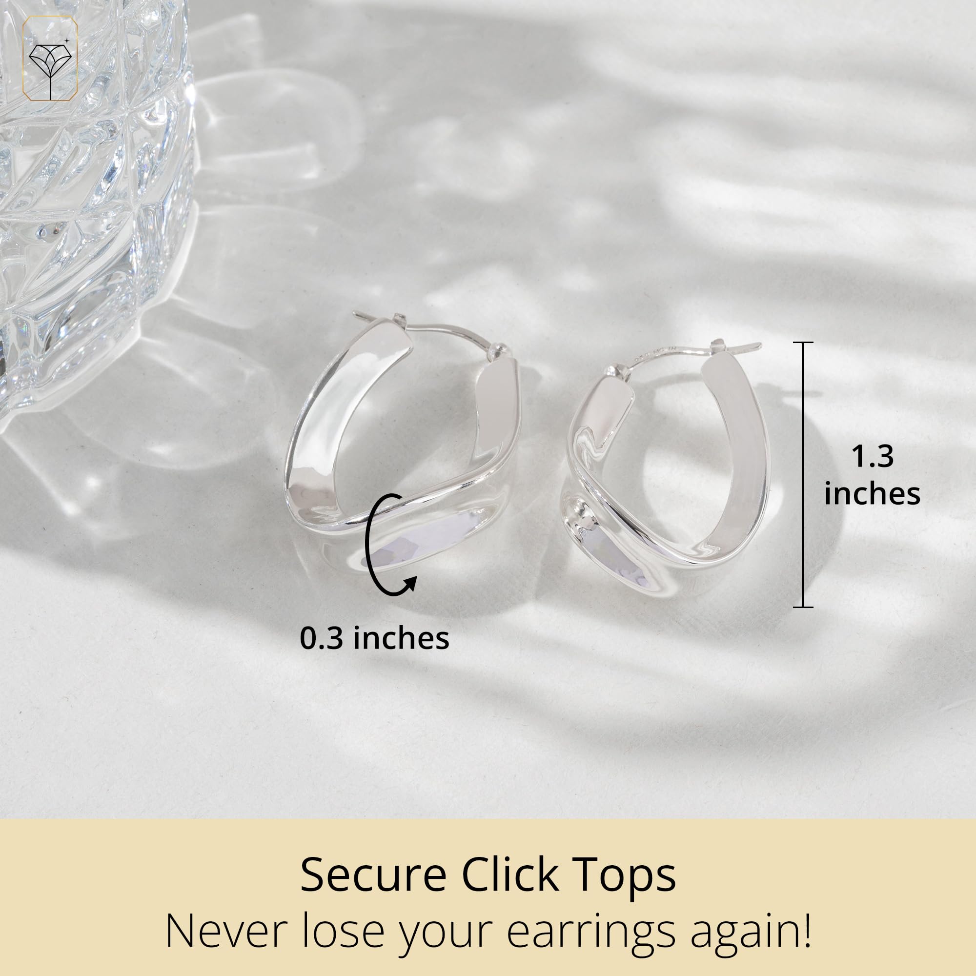 MAX + STONE 925 Sterling Silver Hoop Earrings for Women | Lightweight Hammered Finish Chunky Oval Thick