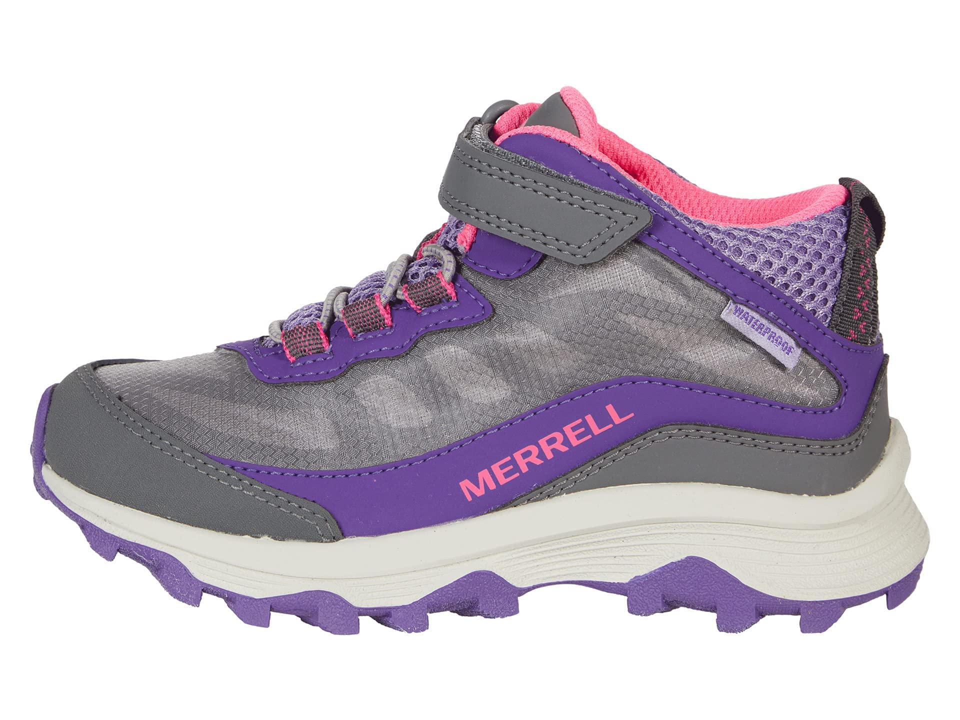 Merrell Moab Speed Mid Alternative Closure Waterproof Hiking Boot, Grey/Pink/Purple, 5 US Unisex Big Kid