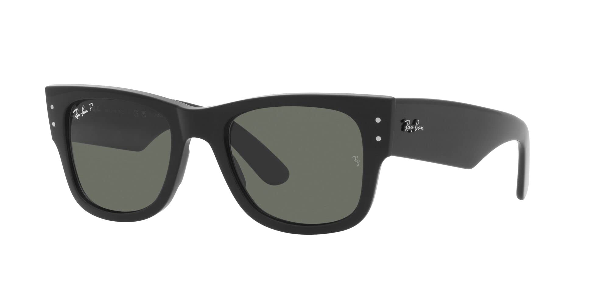 Ray-Ban RB0840SF Mega Wayfarer Low Bridge Fit Square Sunglasses, Black/Green Polarized, 52 mm