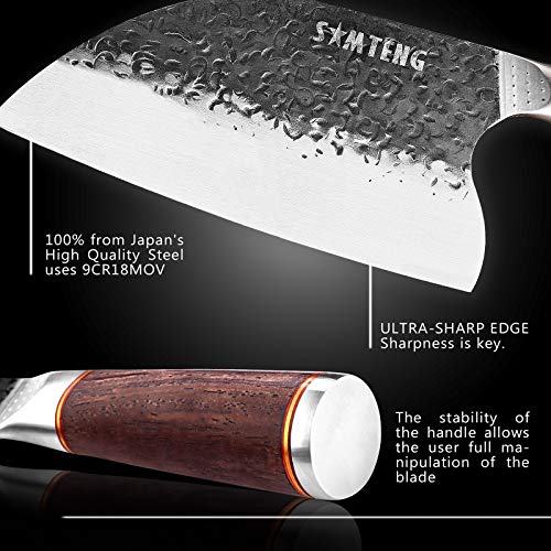 SMTENG Effort Saving Kitchen Knife 8 inch-High Carbon Clad Steel Hammered Chinese Knife with Pakkawood Handle,Butcher Meat Cleaver knives Vegetable Cutting Slicing Knife