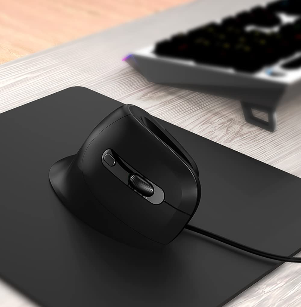 shoplease Silent Wired Vertical Mouse - Optical Ergonomic Mouse with 4 Adjustable DPI 800/1200/2000/3200 Compatible with Windows/macOS/iPadOS, Laptop, PC