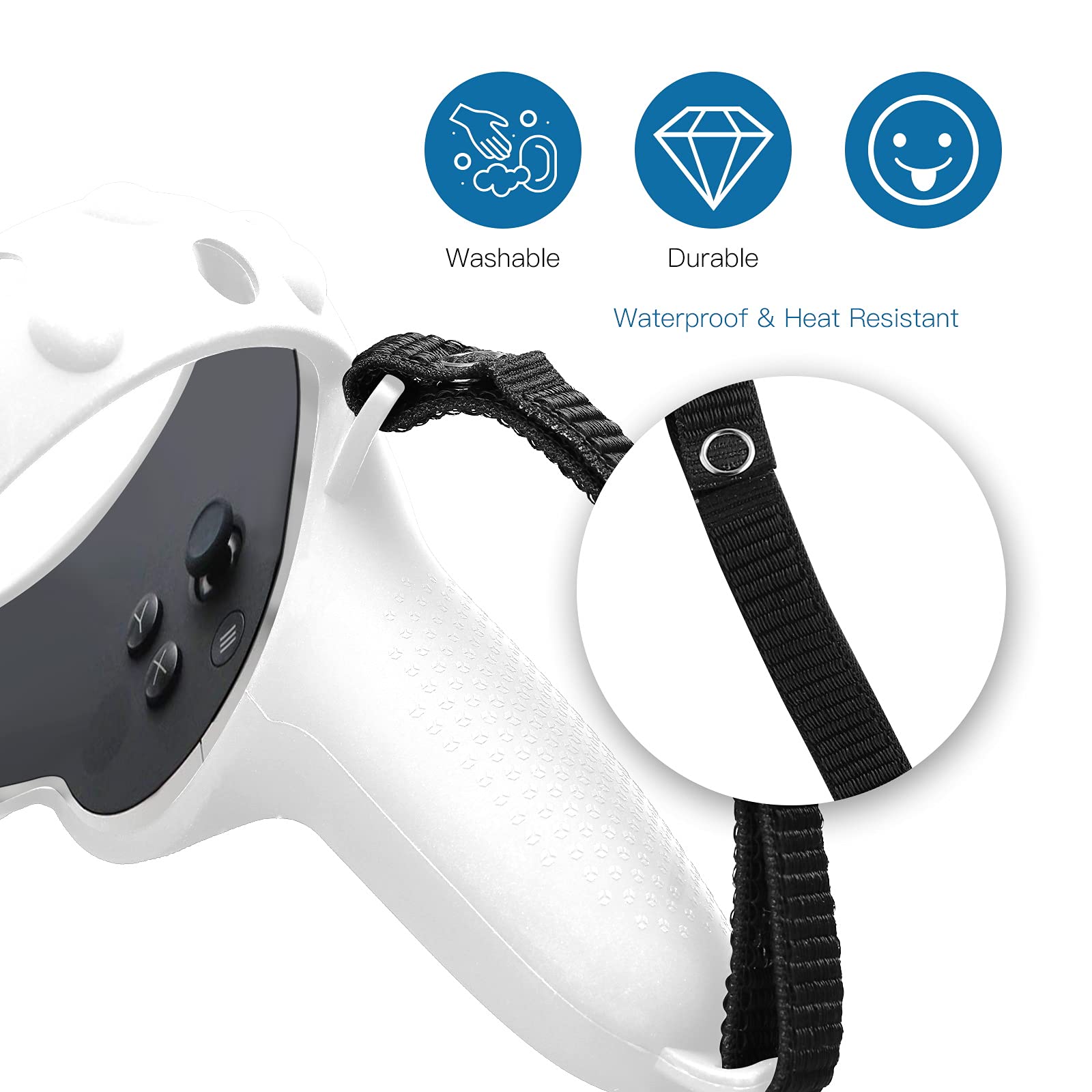 NANW Touch Controller Grip Cover Compatible with Oculus Quest 2, Handle Elastic Knuckle Silicone Straps Protective Skin Case Anti-Throw Handle Protective Sleeve for Quest 2-White