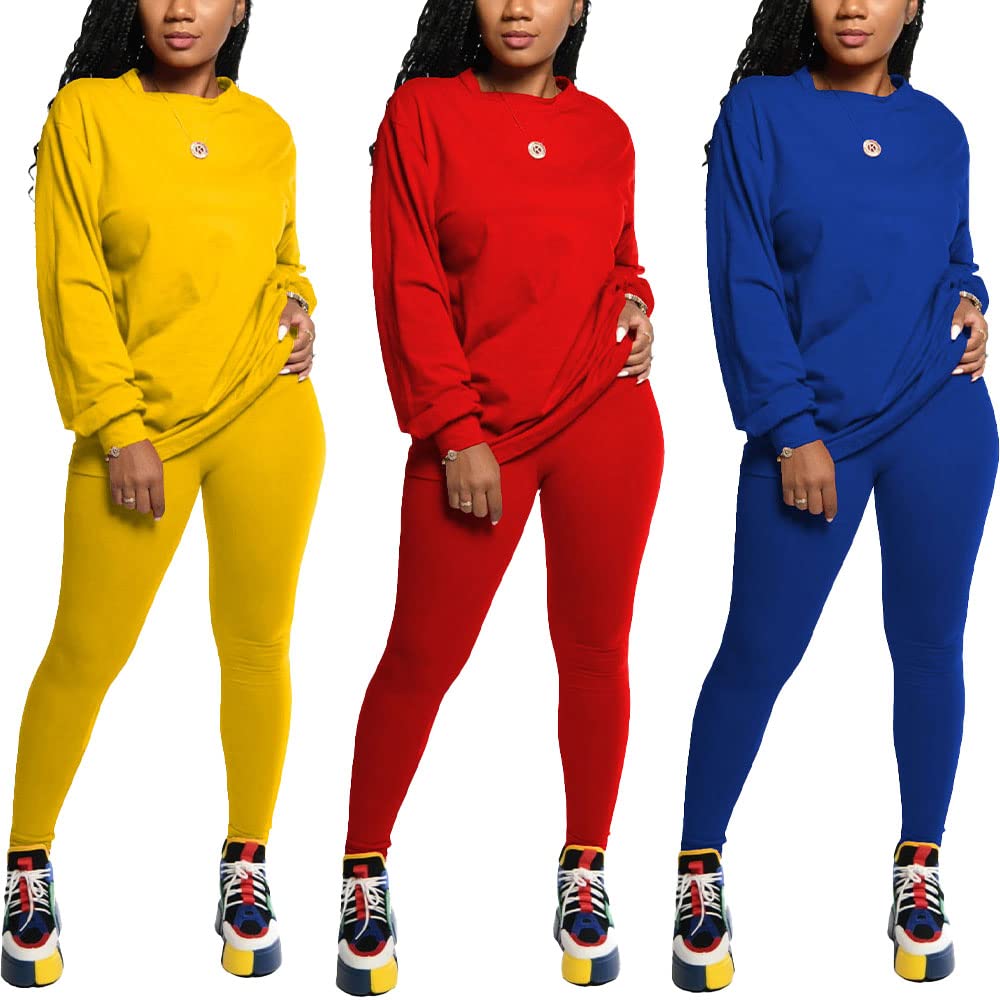 PINSV Womens 2 Piece Outfits Long Sleeve Sweatsuits Outfits Jogging Suits Sweat Loungewear Sets Red L