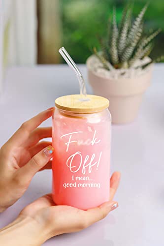 NewEleven Glass Cups With Bamboo Lids and Straws For Coffee, Boha Tea, Smoothie, Cocktail - Iced Coffee Cup, Smoothie Cup, Reusable Boba Cup - 16 Oz Coffee Glassā¦