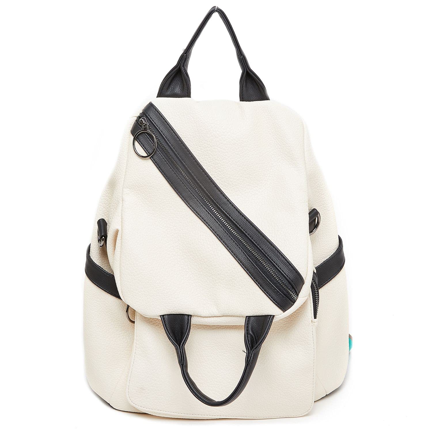 Like Dreams Unisex Wander Sideways Zip Hobo Backpack Convertible Vegan Leather Messenger Bag (Ivory)