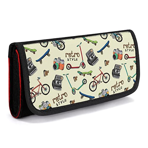 Retro Technique Pattern Carrying Bag Compatible with Switch Protective Case Slim Felt Pouch with 5 Game Cartridges Holders
